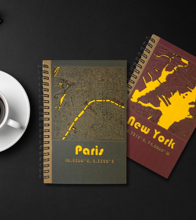 Paris Laser Map Journal Laser Cut, France Gifts, Personalized Sketch ...