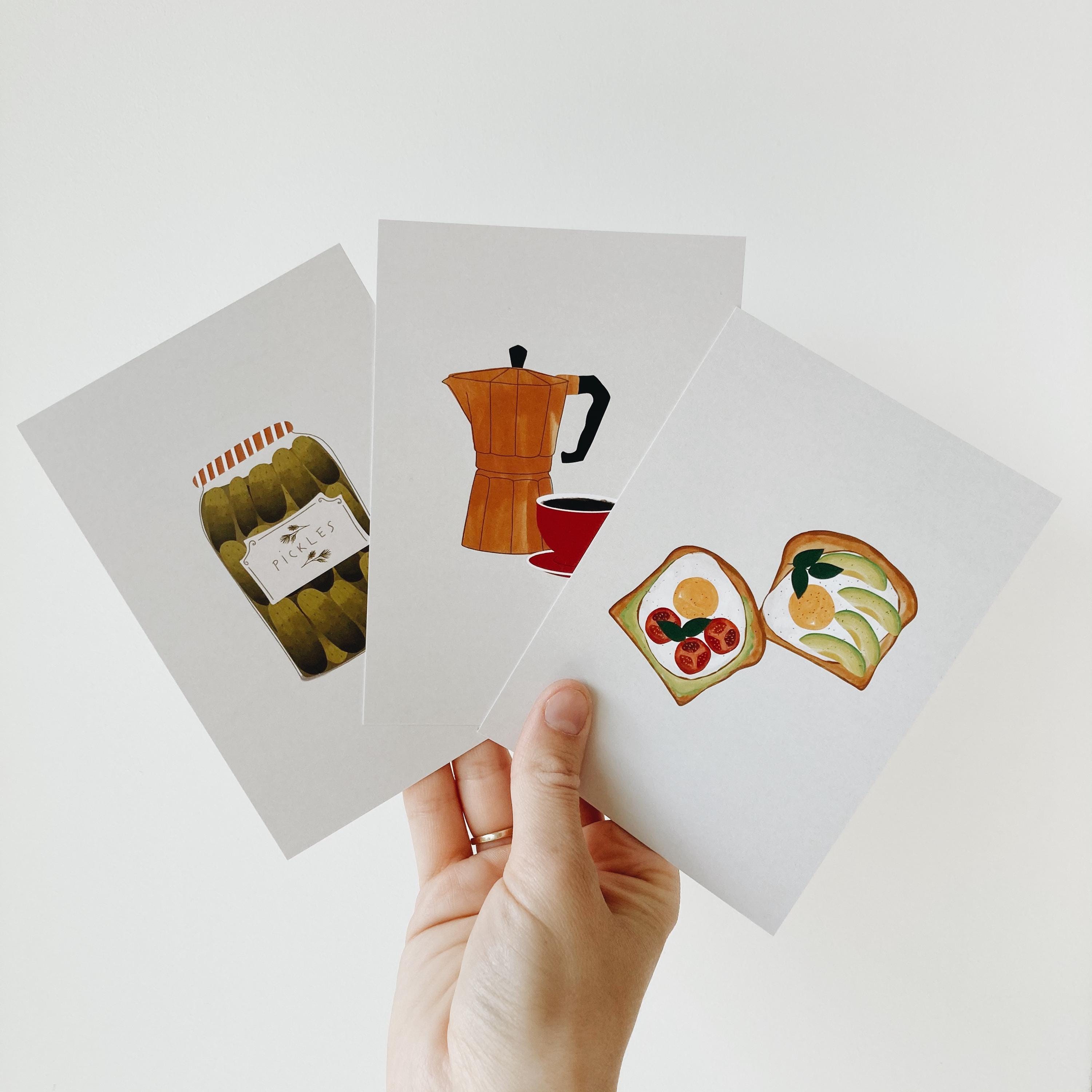 Food Postcard Set, 10 Printable Cards With Minimal Illustrations ...
