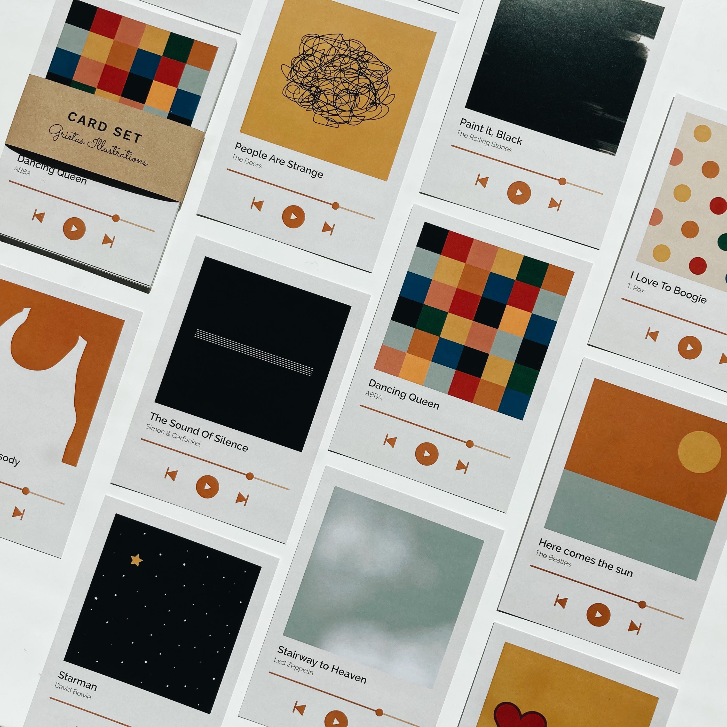 Printable Music Playlist Postcard Set, 12 Cards With Minimal ...