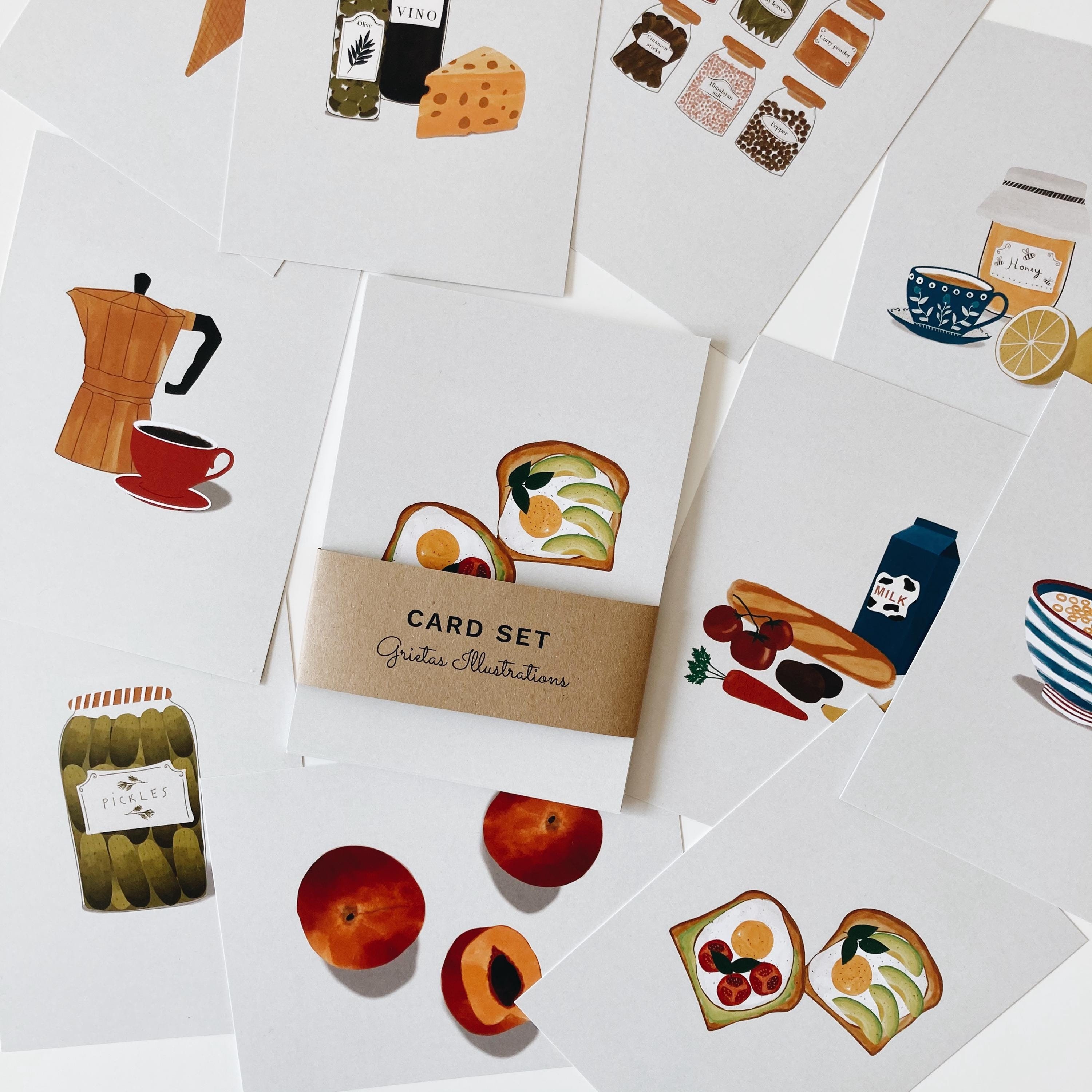 Food Postcard Set, 10 Printable Cards With Minimal Illustrations ...
