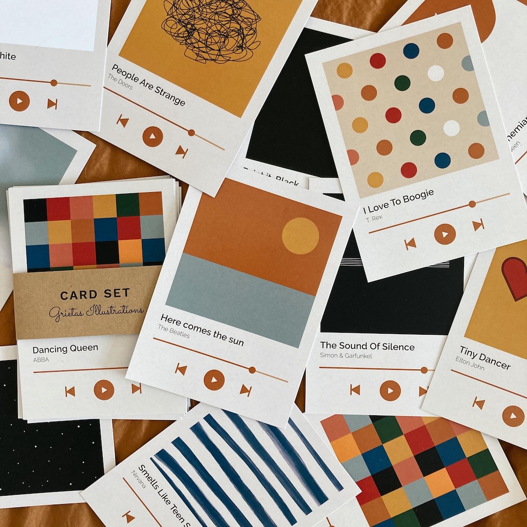 Printable Music Playlist Postcard Set, 12 Cards With Minimal ...