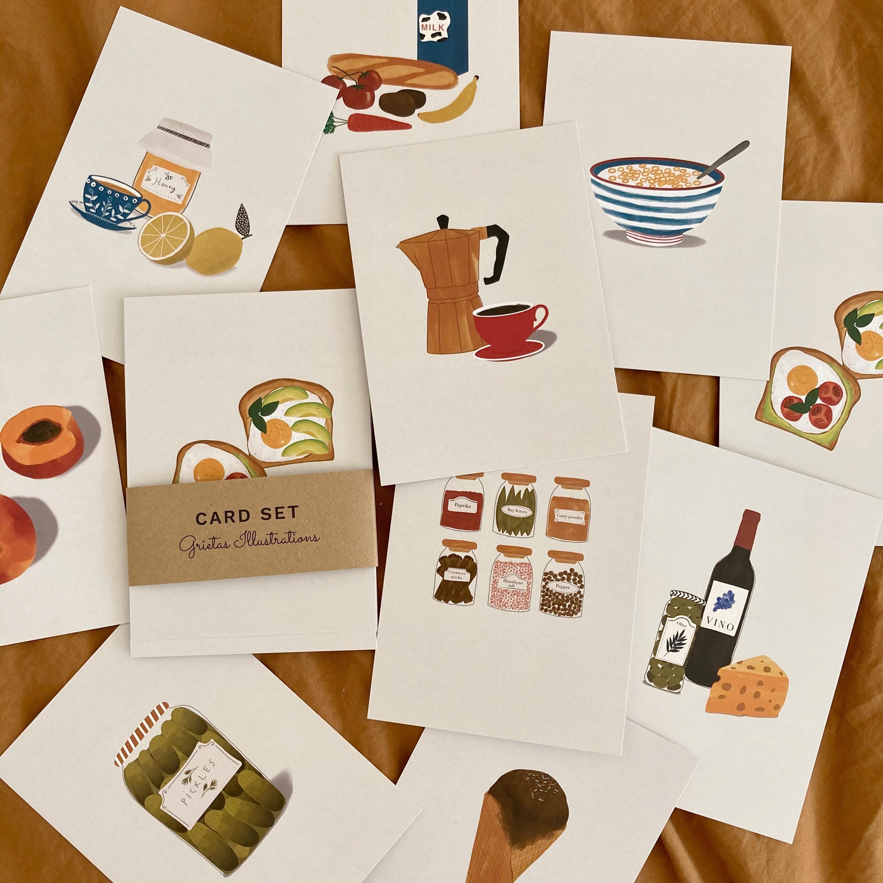 Food Postcard Set, 10 Printable Cards With Minimal Illustrations ...