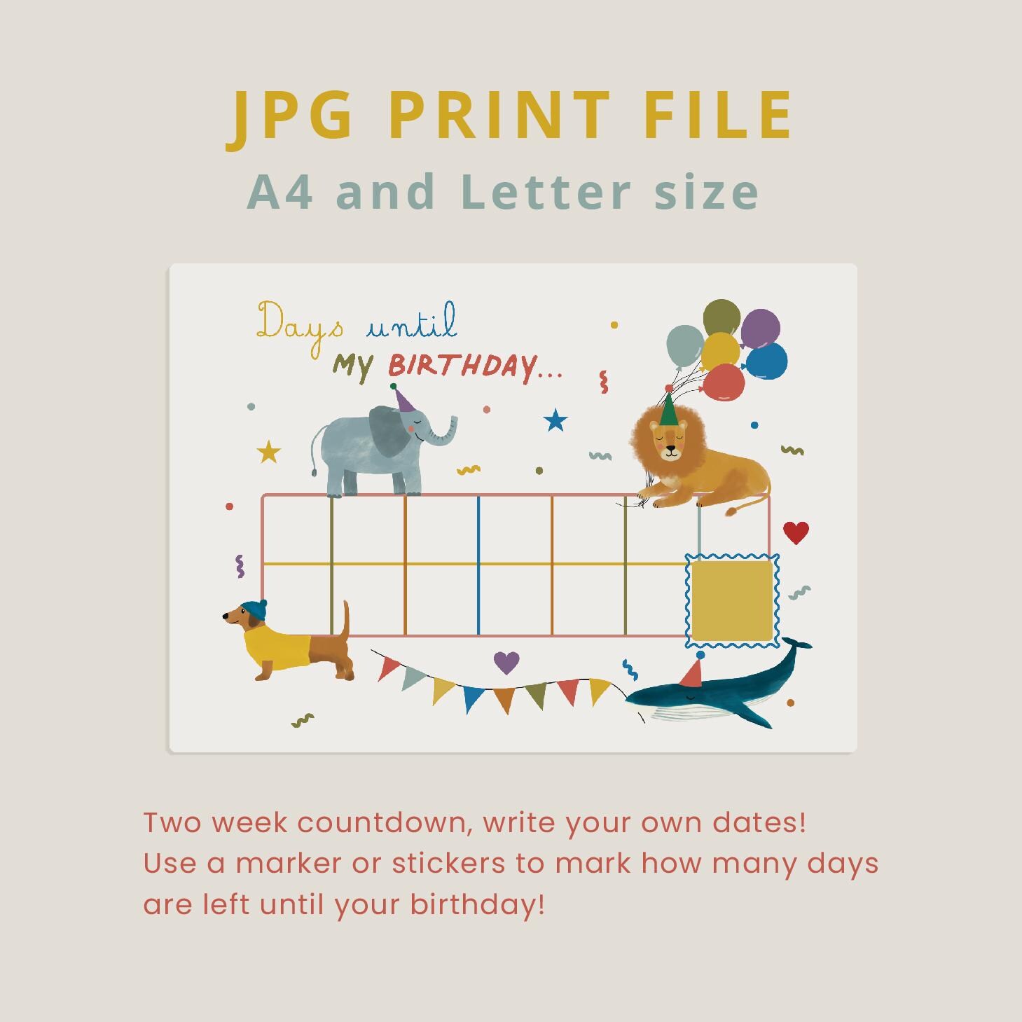 Birthday Countdown, Printable Template, Count Days Until Your Kids ...