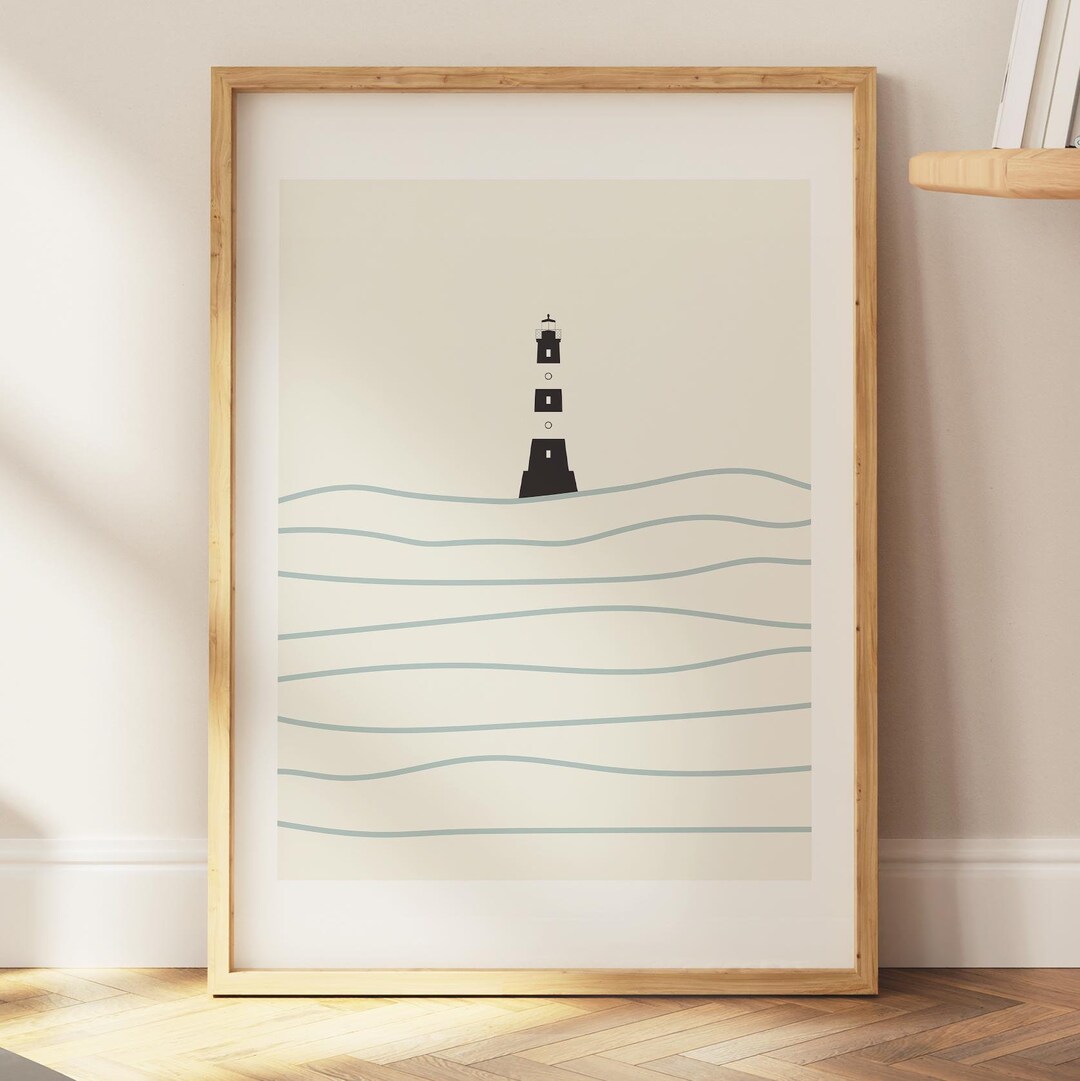 Printable Minimalist Lighthouse and Sea Wall Print, Modern Contemporary ...