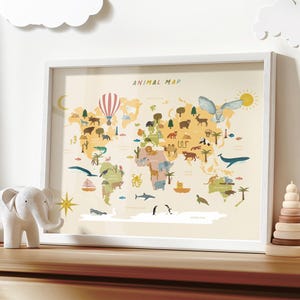Printable Animal World Map Wall Art, Poster With Continents and Oceans ...