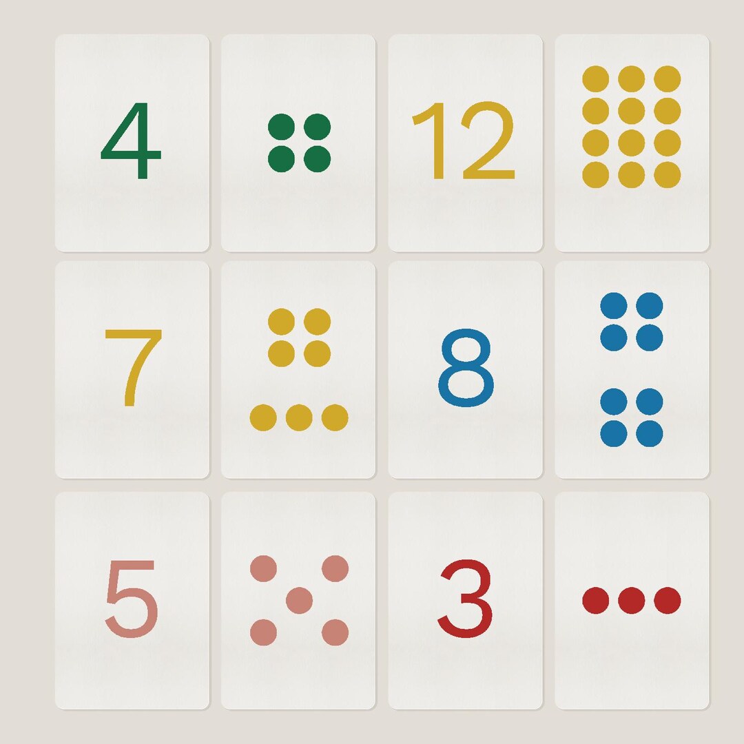 Number Flashcards, Matching Cards Counting 1-20 Easy Preschool Math ...