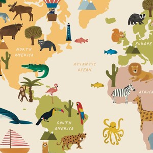 Printable Animal World Map Wall Art, Poster With Continents and Oceans ...