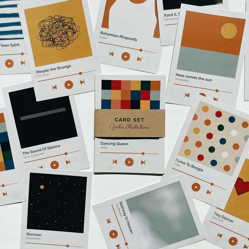 Printable Music Playlist Postcard Set, 12 Cards With Minimal ...