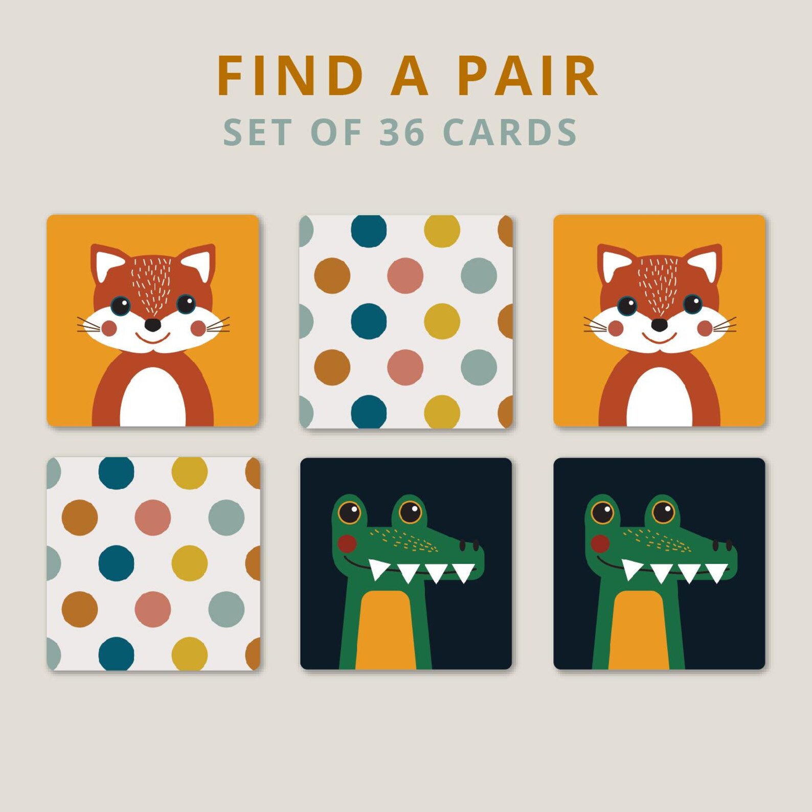 Memory Game, Match Animal Pairs, Board Game for Kids and Family ...