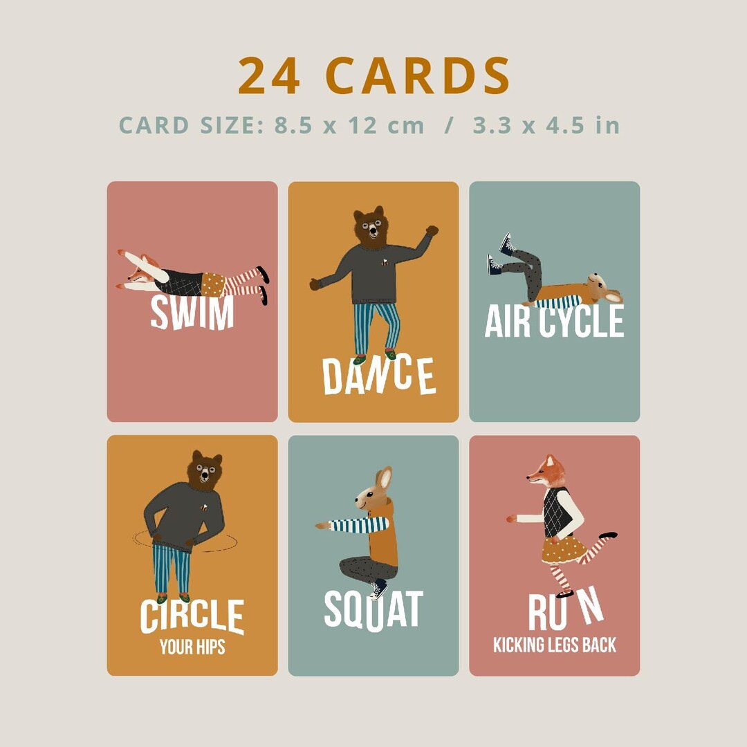 Exercise Cards for Kids, Movement and Action Game for Toddlers ...