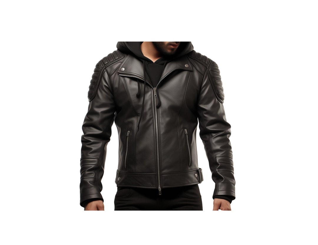 Handmade Real Leather Hooded Jacket-genuine Black Leather Hooded Jacket ...