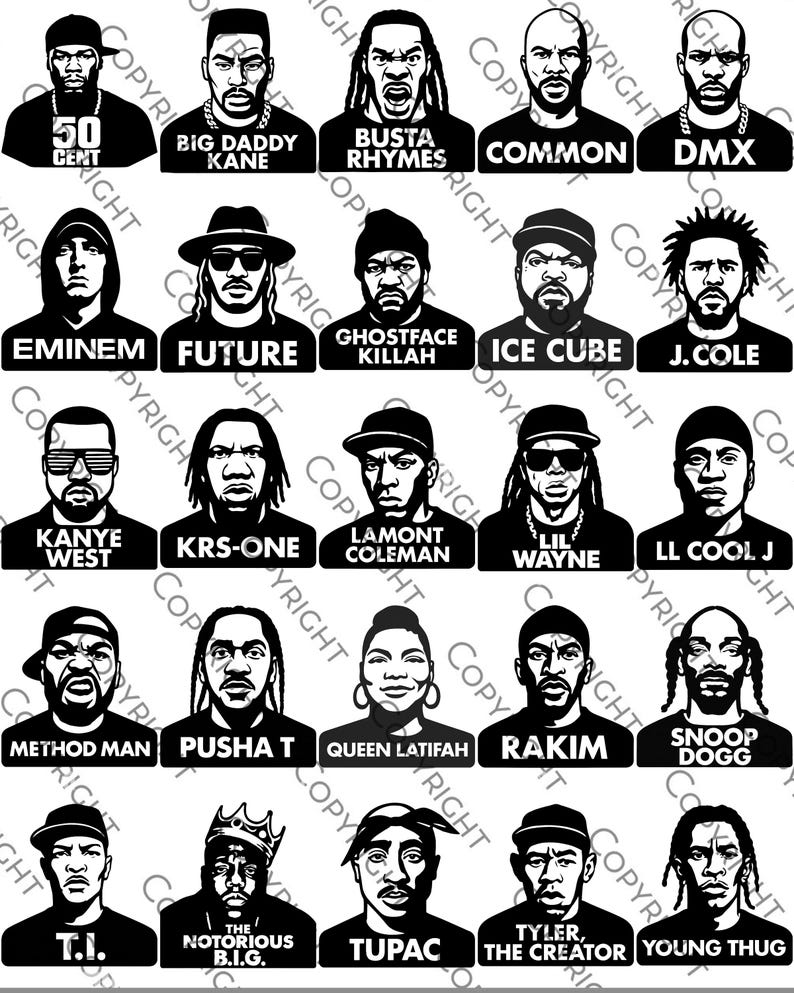 25 Rapper Portraits | Hip Hop PNG | Silhouette PNG | Rapper Clipart ...