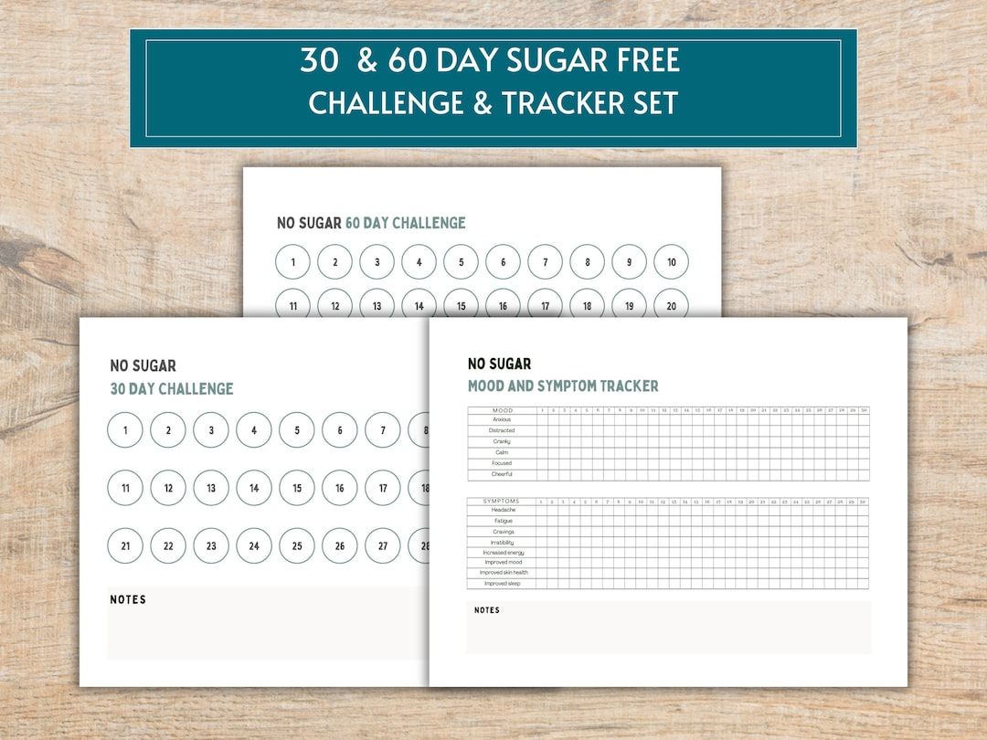 No Sugar Challenge & Mood and Symptom Tracker Set 30 Day Sugar Free ...