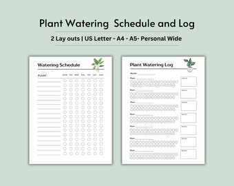 Monthly Plant Watering Checklist, Plant Care Log, Watering Plant ...