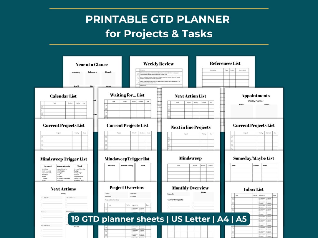 Getting Things Done Planner: GTD Planner Inserts | Project Management ...