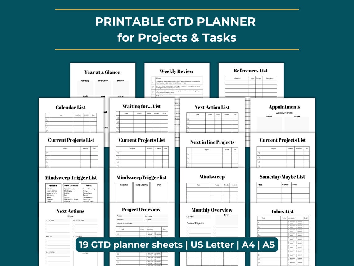 Getting Things Done Planner: GTD Planner Inserts | Project Management ...