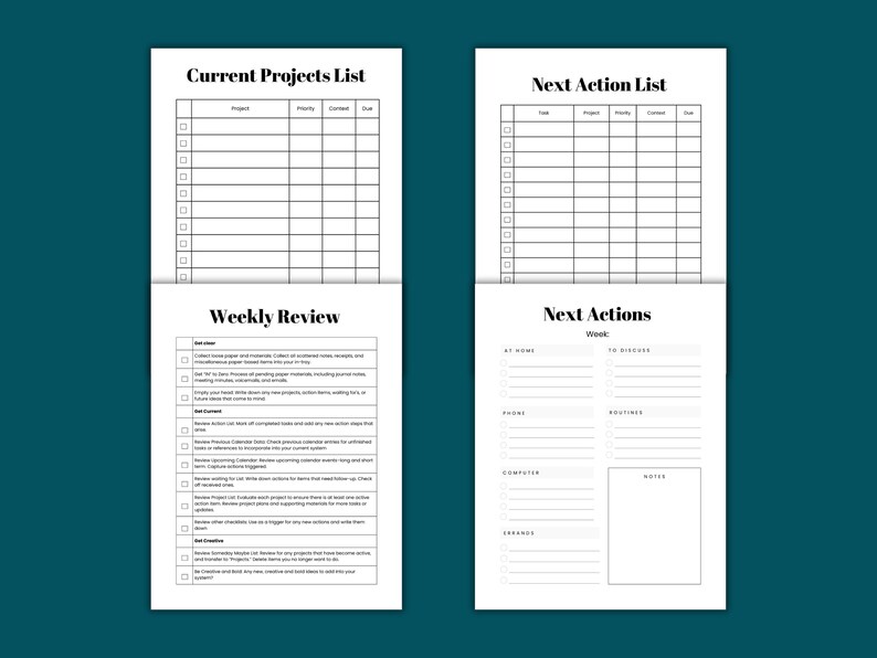 Getting Things Done Planner: GTD Planner Inserts | Project Management ...