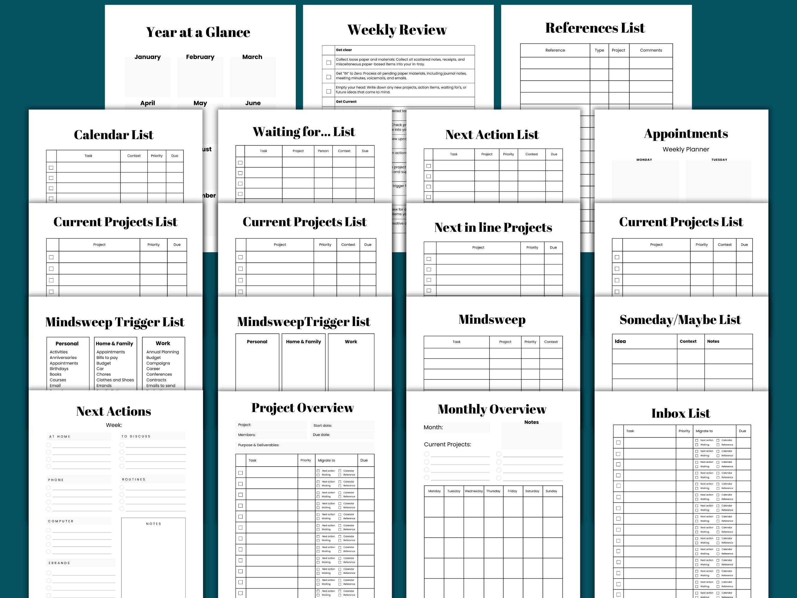 Getting Things Done Planner: GTD Planner Inserts | Project Management ...