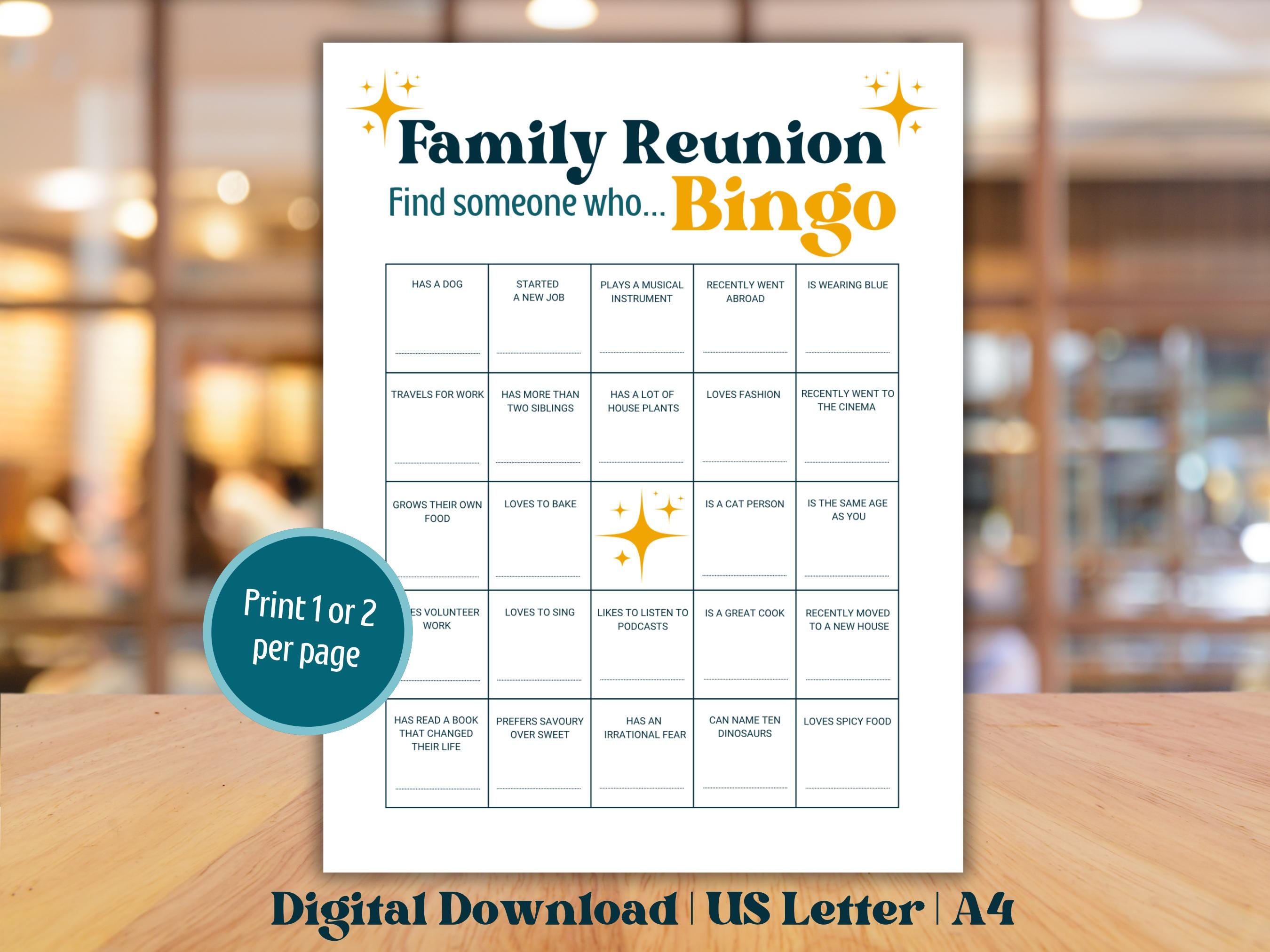 Family Reunion Bingo | Family Find Someone Who Bingo | Family Reunion ...