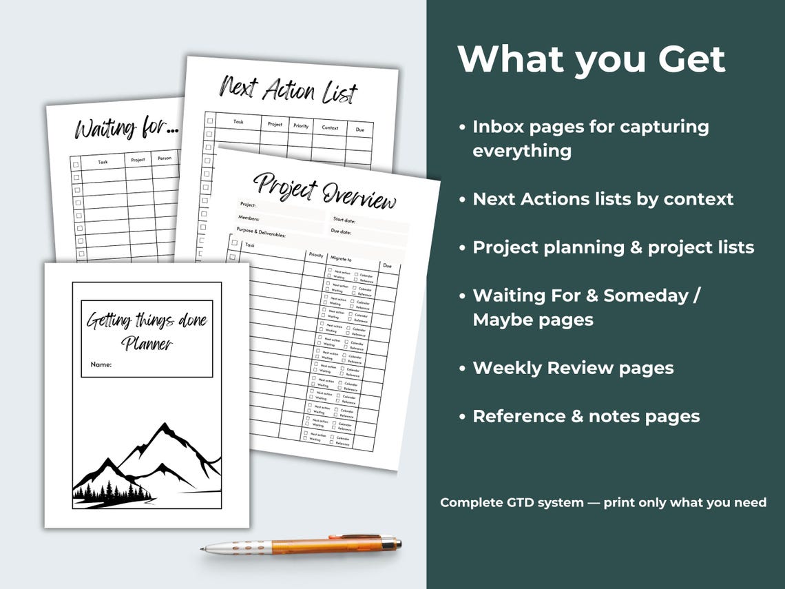 Getting Things Done Planner: GTD Planner Inserts; Project Planner, Task ...