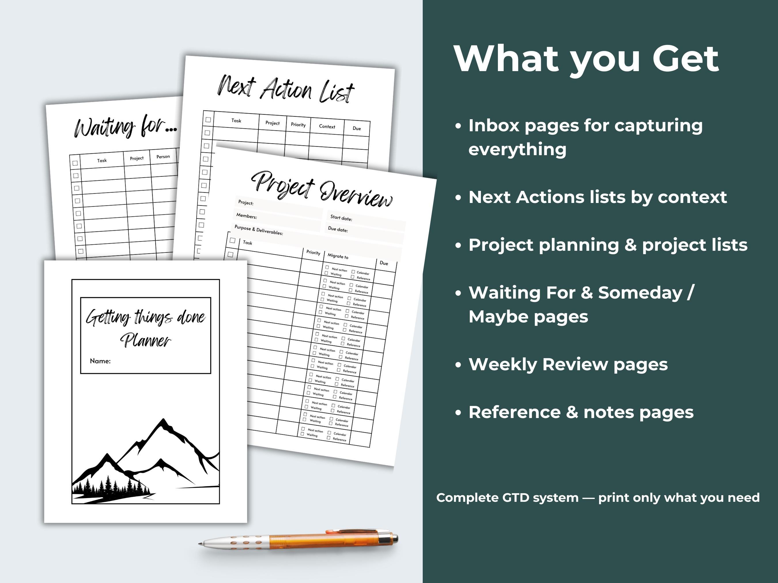 Getting Things Done Planner: GTD Planner Inserts; Project Planner, Task ...