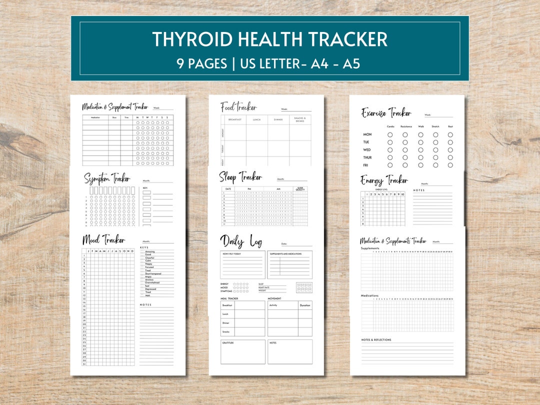 Printable Thyroid Health Tracker Set: Food, Exercise, Symptoms, Mood, Energy, Medications ...