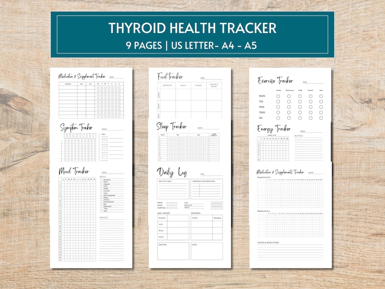 Printable Thyroid Health Tracker Set: Food, Exercise, Symptoms, Mood, Energy, Medications ...
