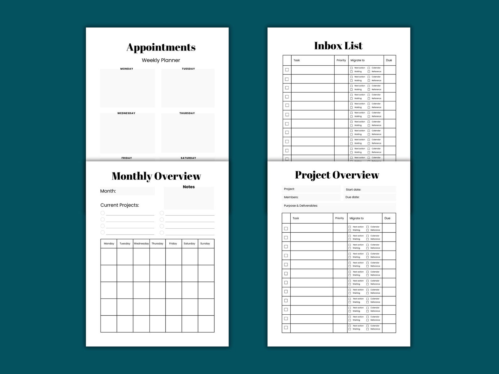 Getting Things Done Planner: GTD Planner Inserts | Project Management ...