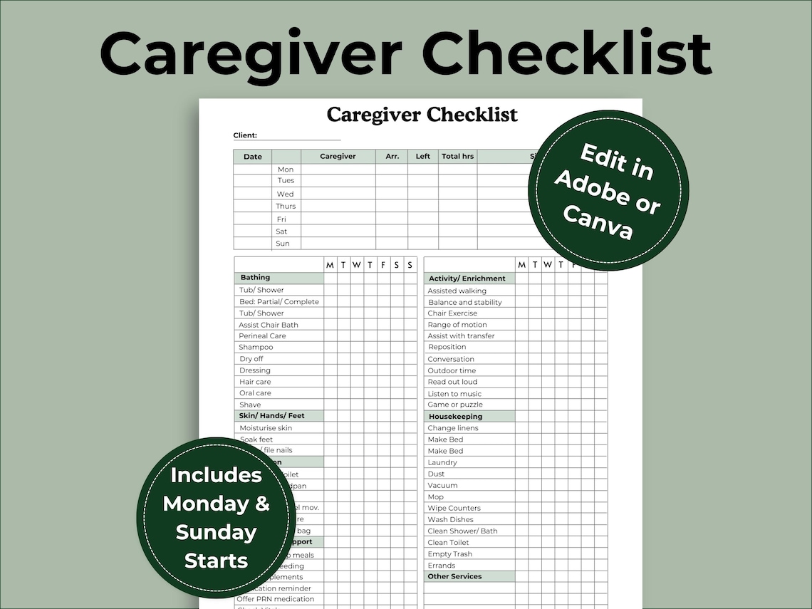 Caregiver Checklist | Home Health Caregiver Activity Report | Elder ...
