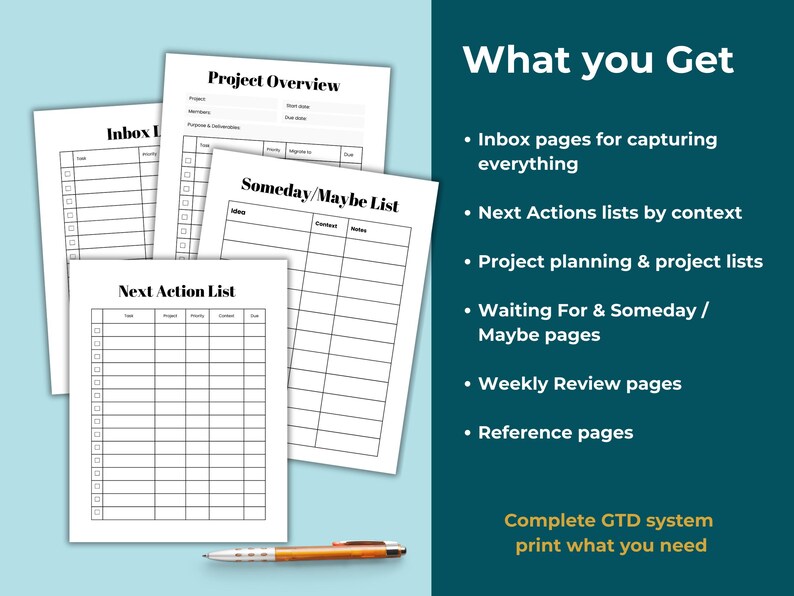 Getting Things Done Planner: GTD Planner Inserts | Project Management ...