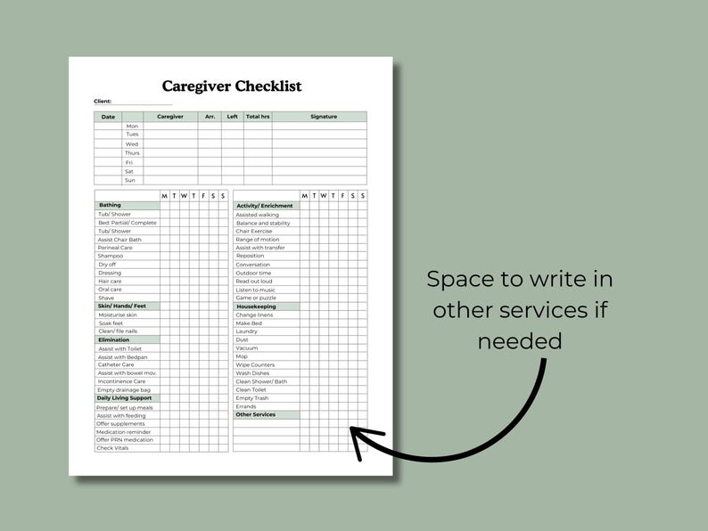 Caregiver Checklist | Home Health Caregiver Activity Report | Elder ...