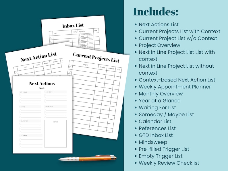 Getting Things Done Planner: GTD Planner Inserts | Project Management ...