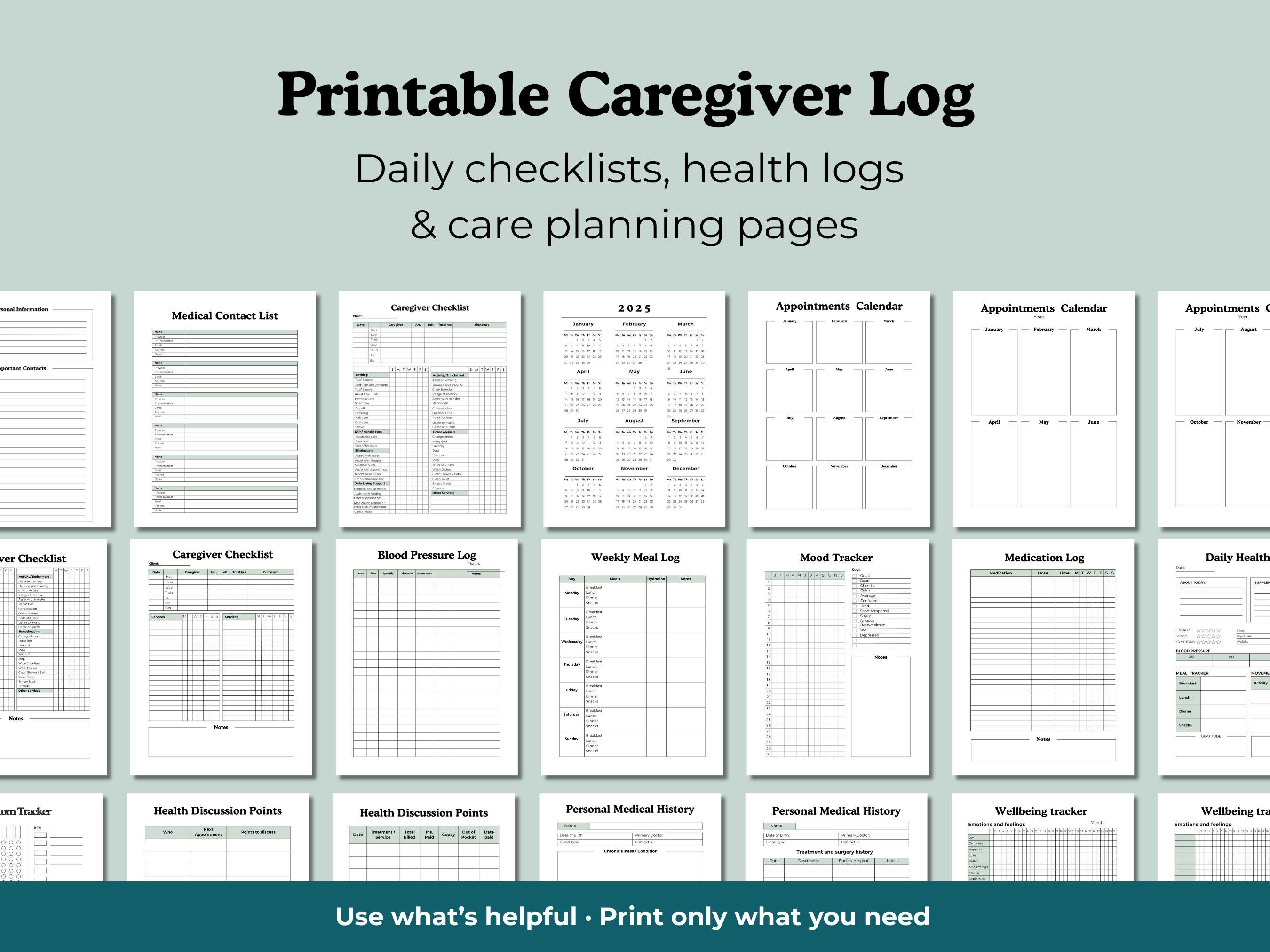 Printable Caregiver Logbook: Daily Task Checklist & Medication Tracker ...