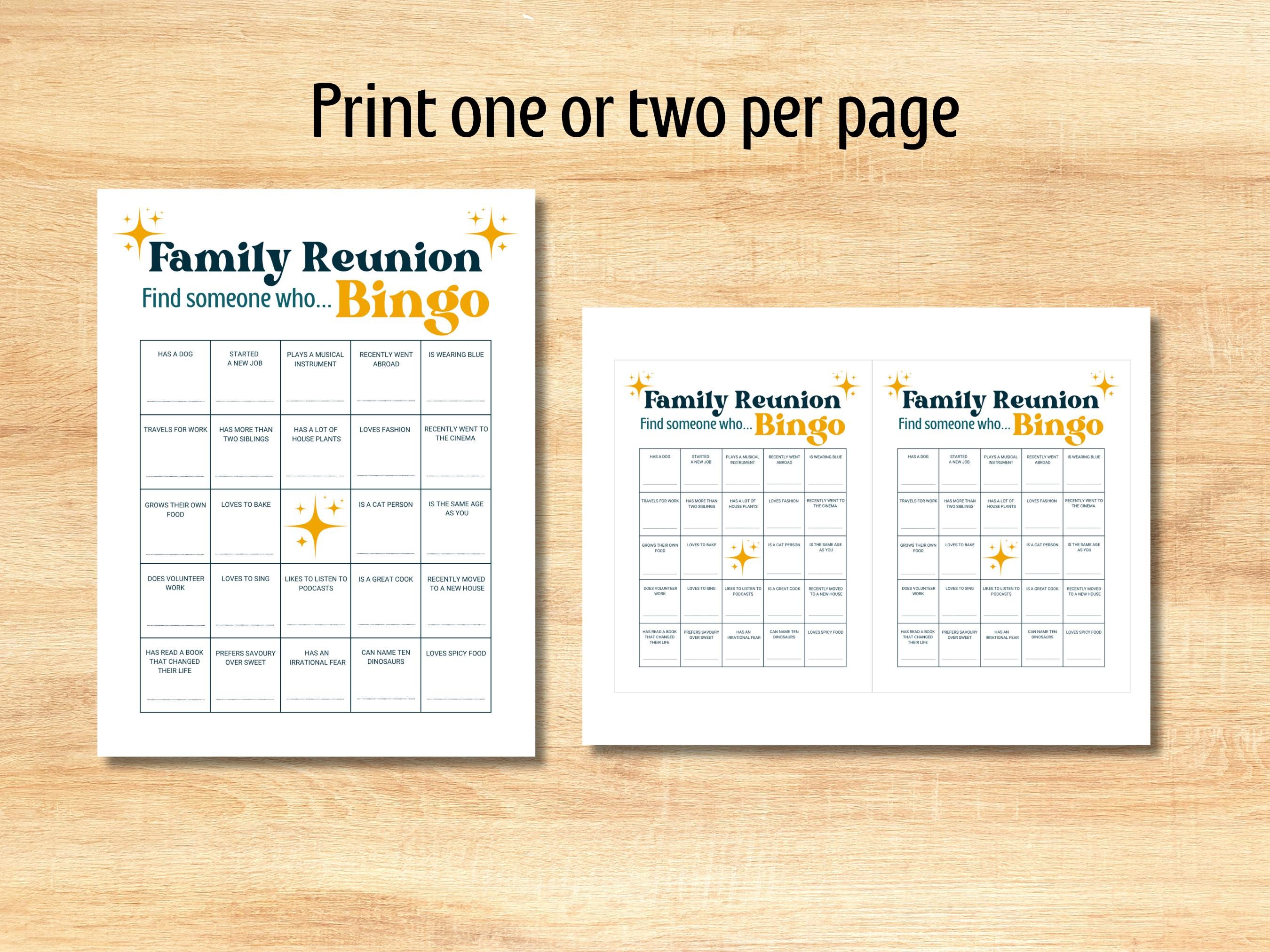 Family Reunion Bingo | Family Find Someone Who Bingo | Family Reunion ...