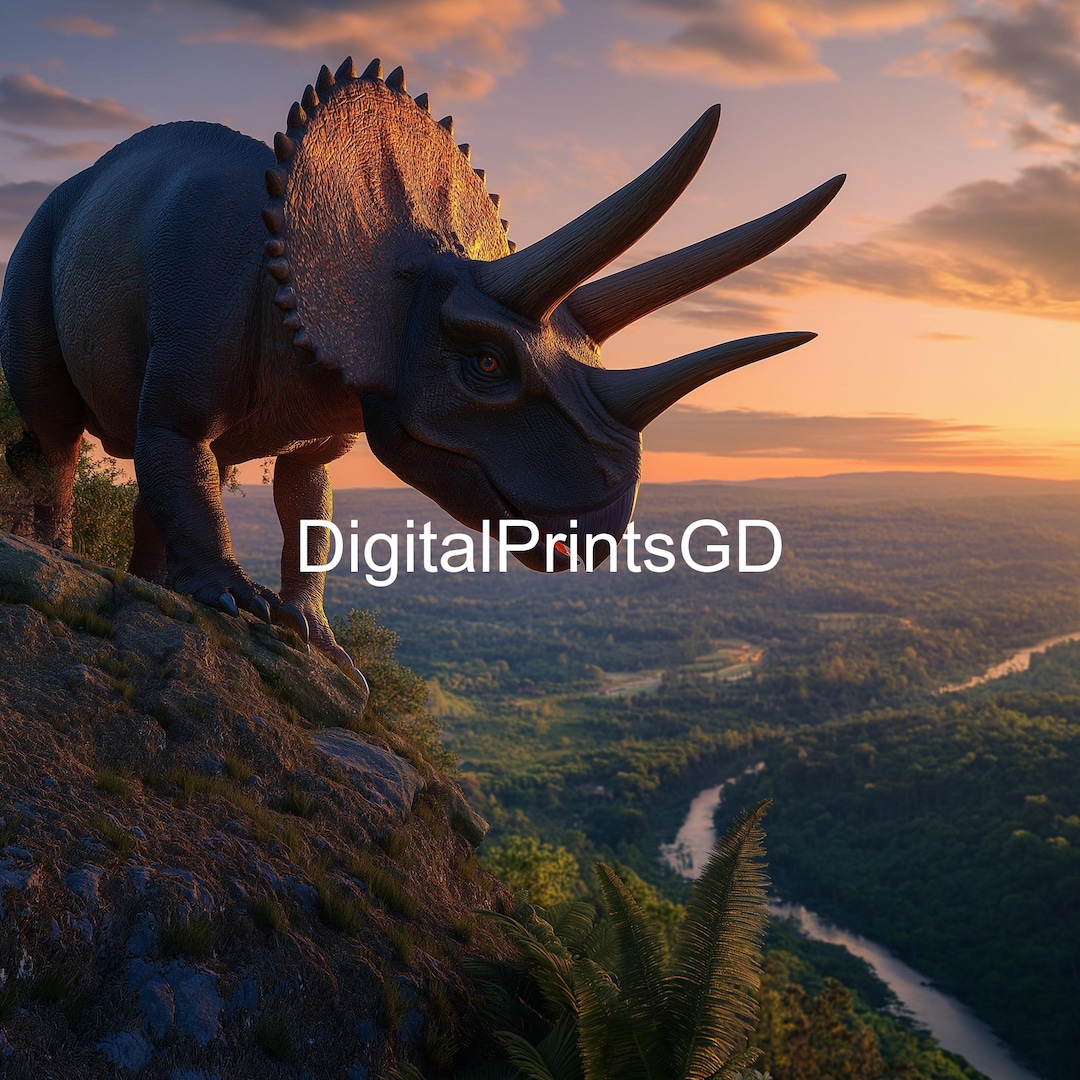 Triceratops Art Print Set, Majestic Jurassic Decor, Dinosaur Wall Art ...
