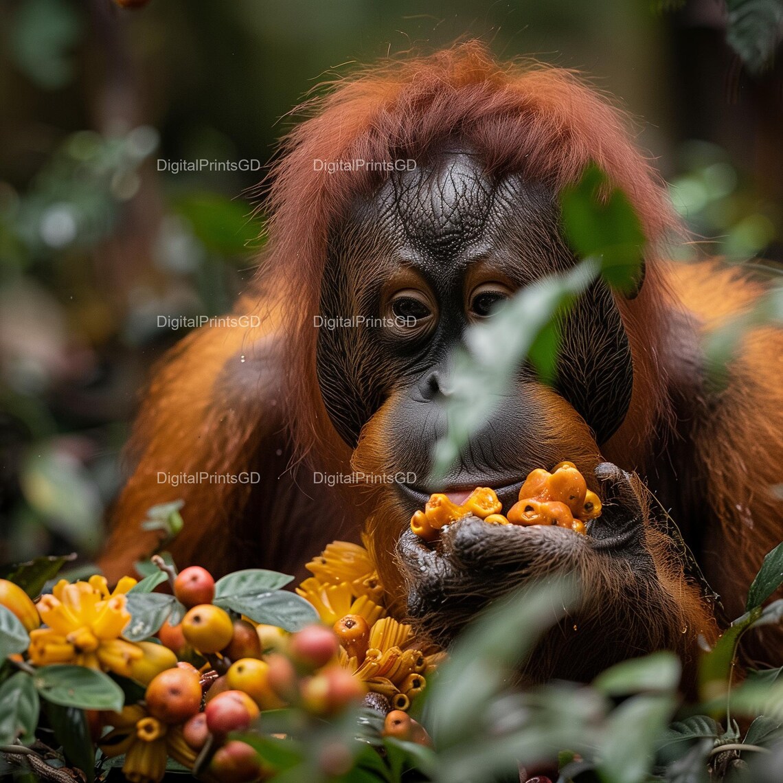 Orangutan Tender Moment, Primate Family Bond, Jungle Orangutan Art ...