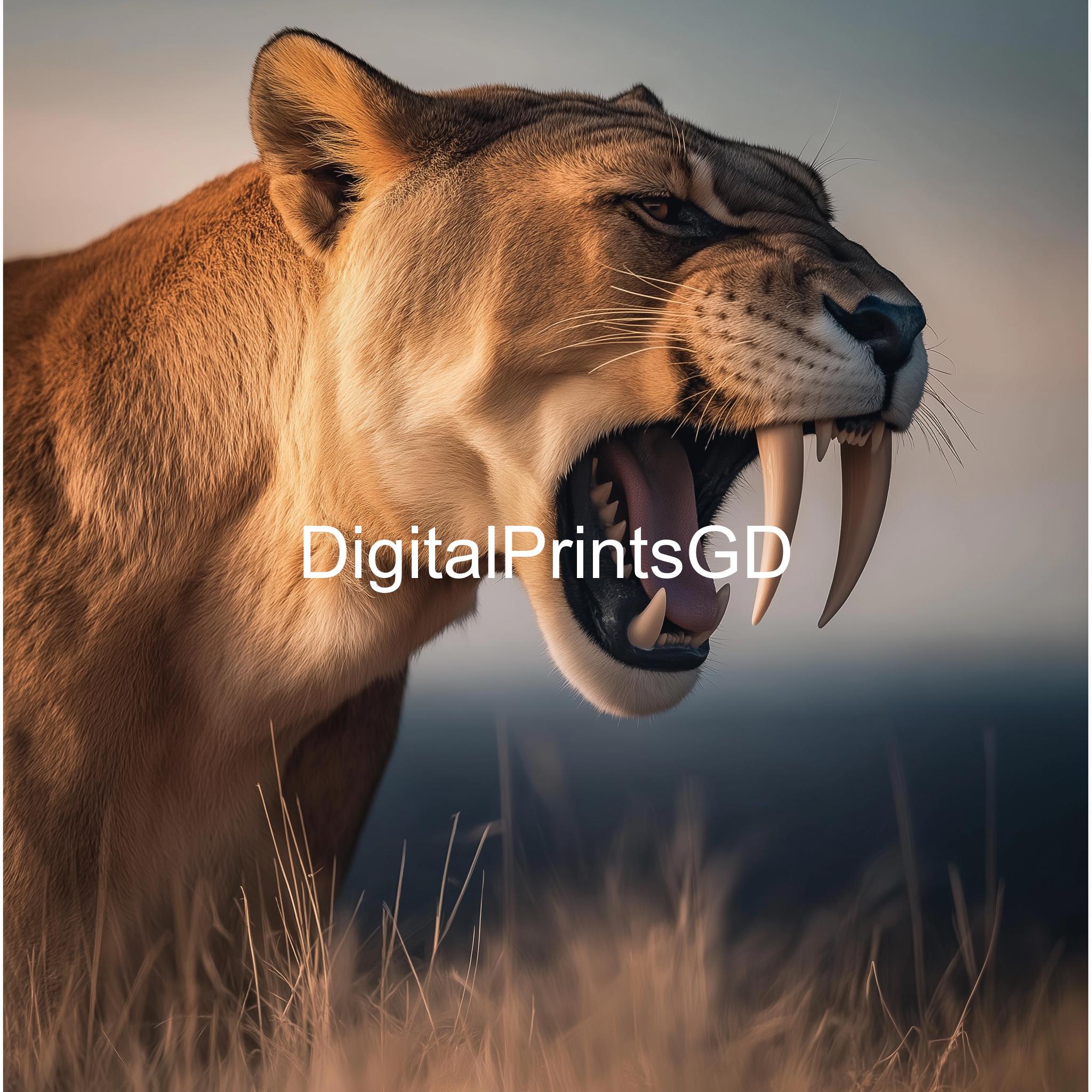 Smilodon Art Print Set, Saber-toothed Cat Decor, Prehistoric Wildlife ...