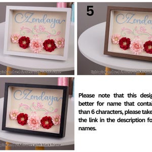 Flower Name Sign, Paper Rose Shadow Box, Embroidery Wall Art, Name Sign ...