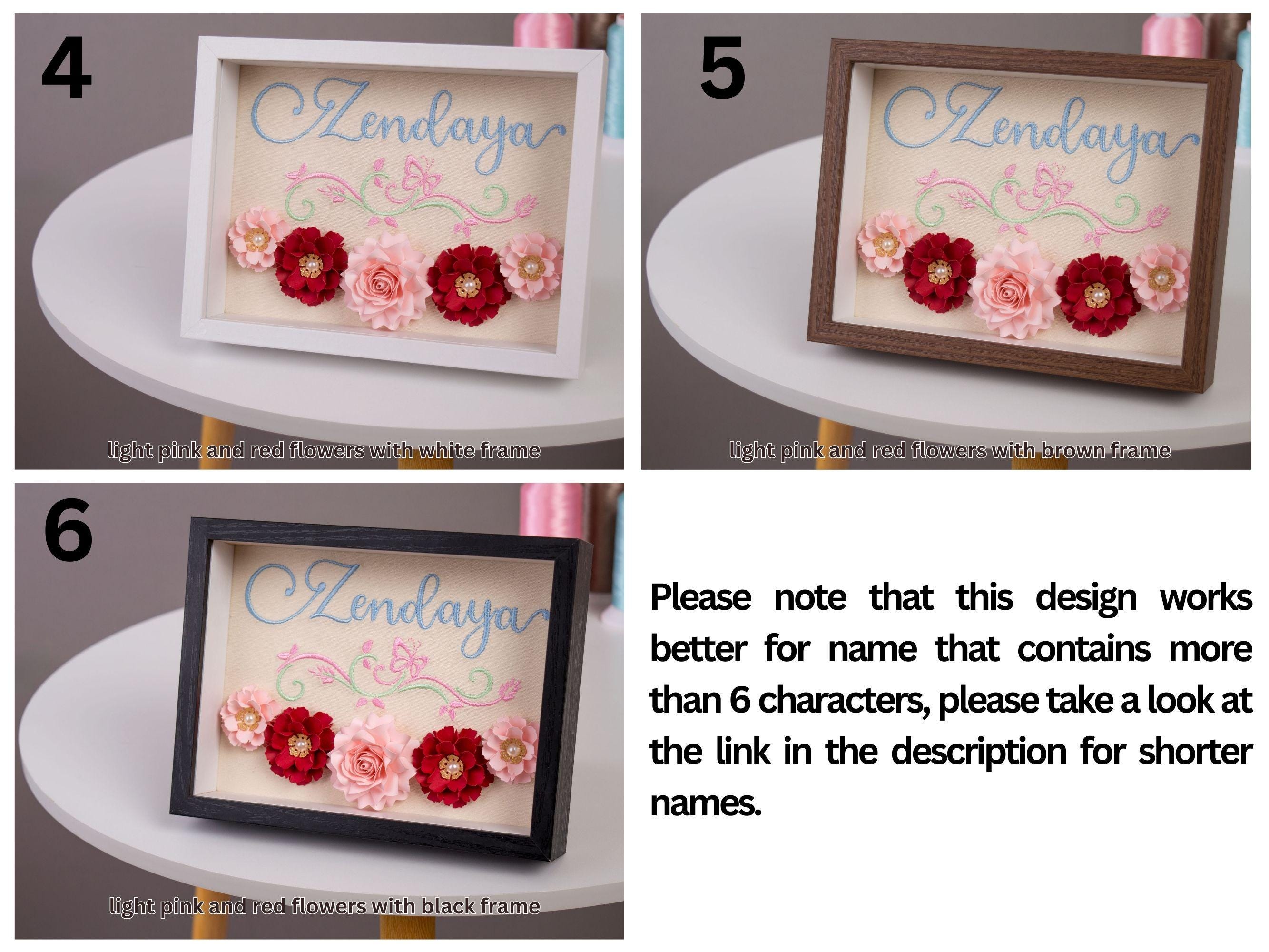 Flower Name Sign, Paper Rose Shadow Box, Embroidery Wall Art, Name Sign ...