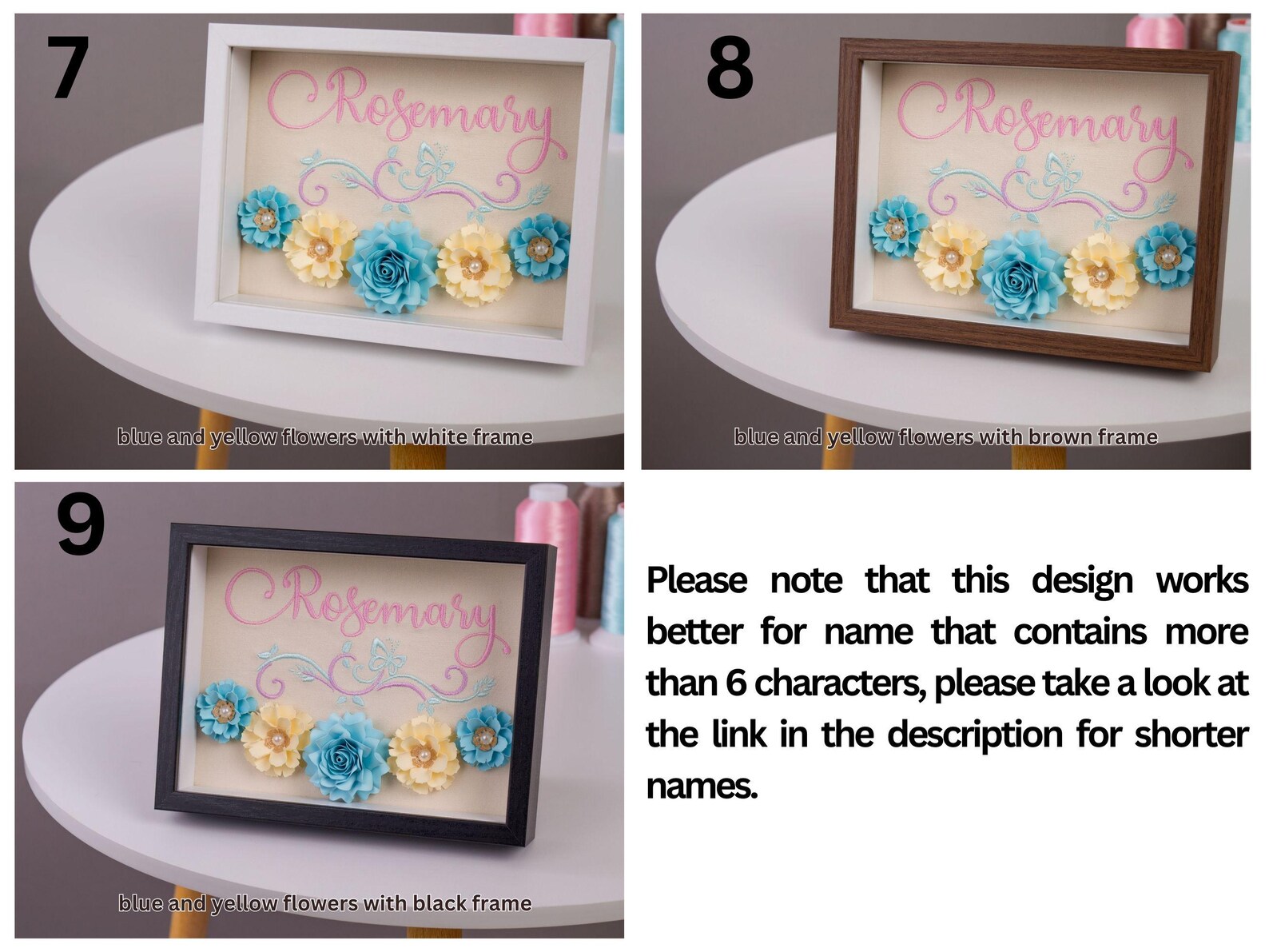 Flower Name Sign, Paper Rose Shadow Box, Embroidery Wall Art, Name Sign ...