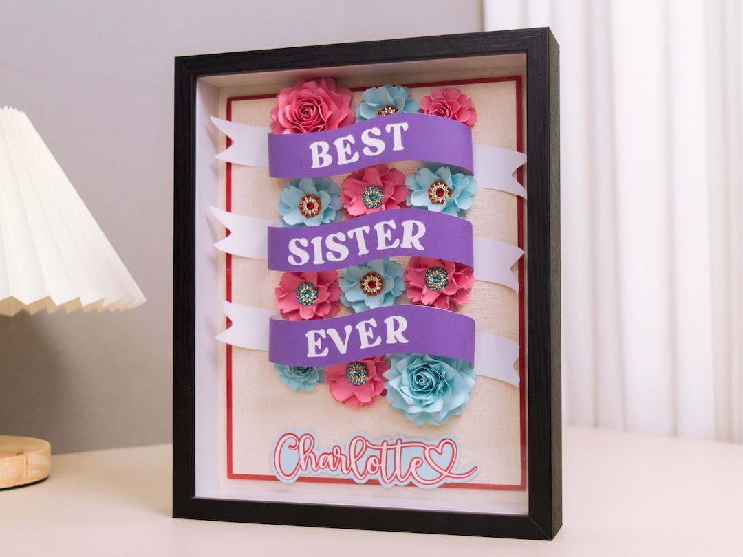 Personalized Rose Shadow Box, Paper Flower Frame Box, Gift for Sister ...