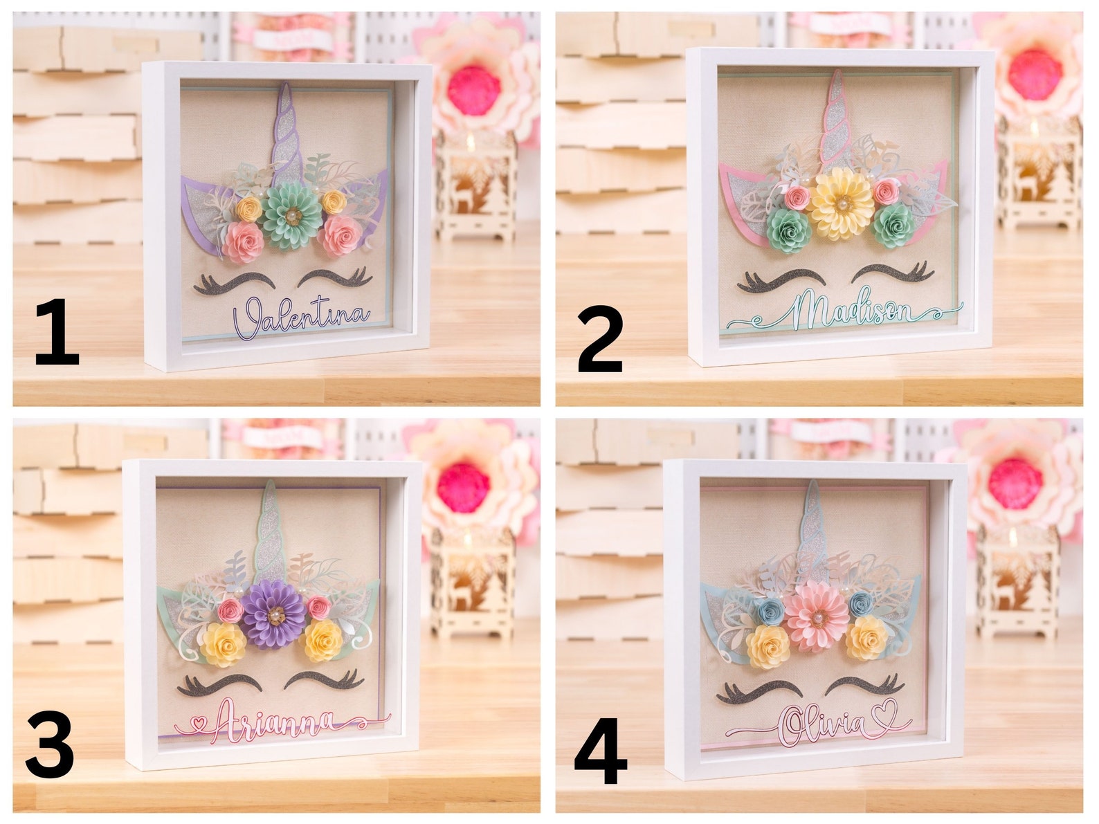 Baby Name Sign Custom Flower Box Unicorn Shadow Box Personalized Baby ...