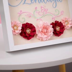 Flower Name Sign, Paper Rose Shadow Box, Embroidery Wall Art, Name Sign ...