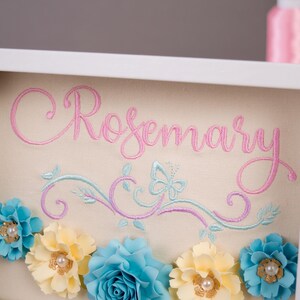 Flower Name Sign, Paper Rose Shadow Box, Embroidery Wall Art, Name Sign ...
