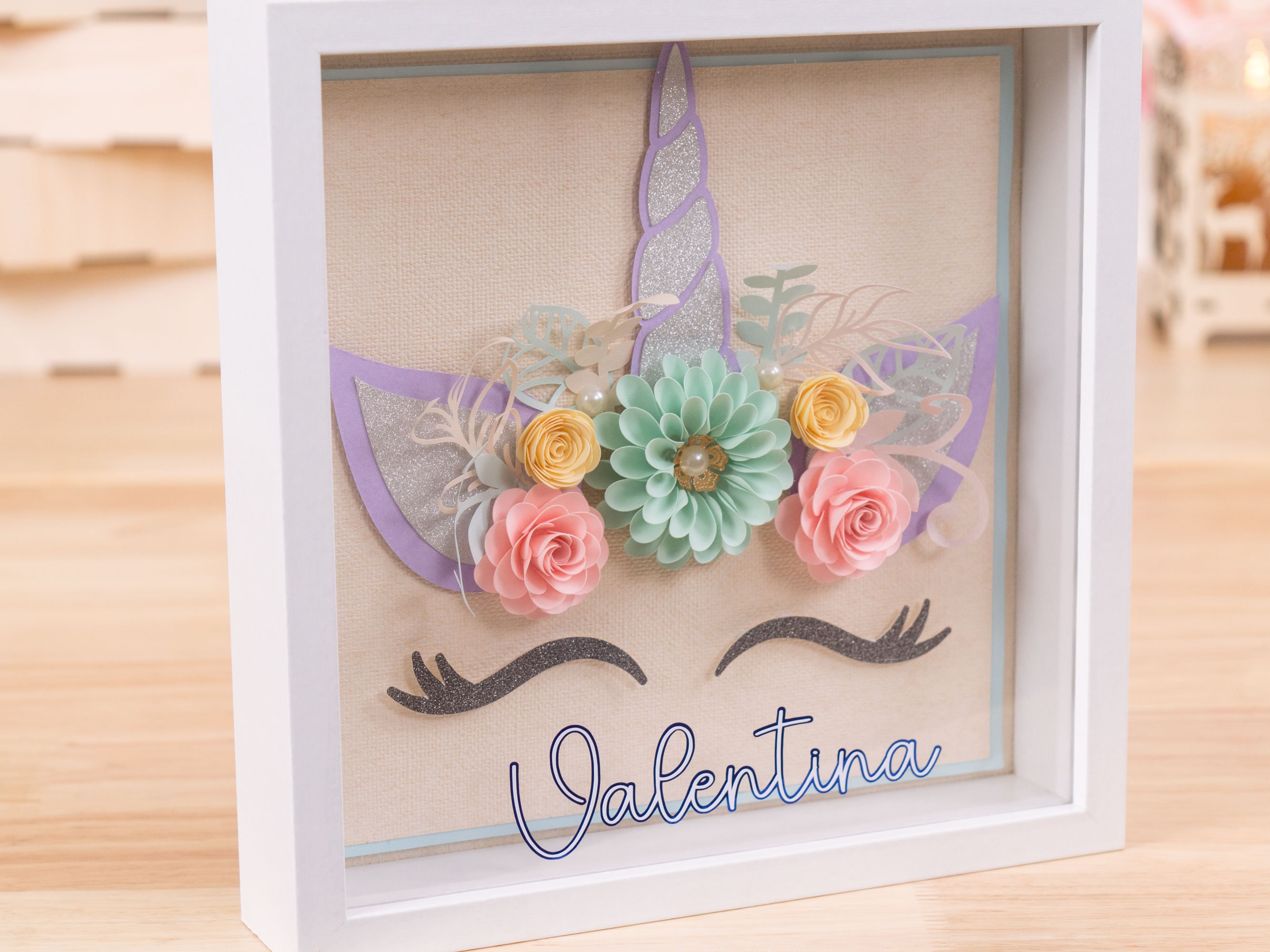 Baby Name Sign Custom Flower Box Unicorn Shadow Box Personalized Baby ...