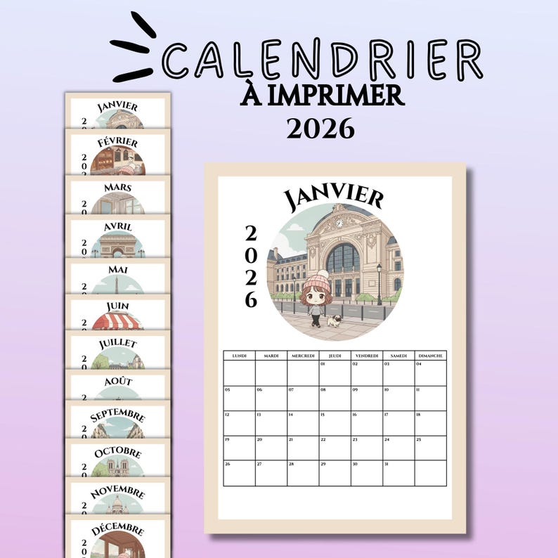 French Calendar 2026, Chibi, PDF, Printable, A4 and Letter Format ...