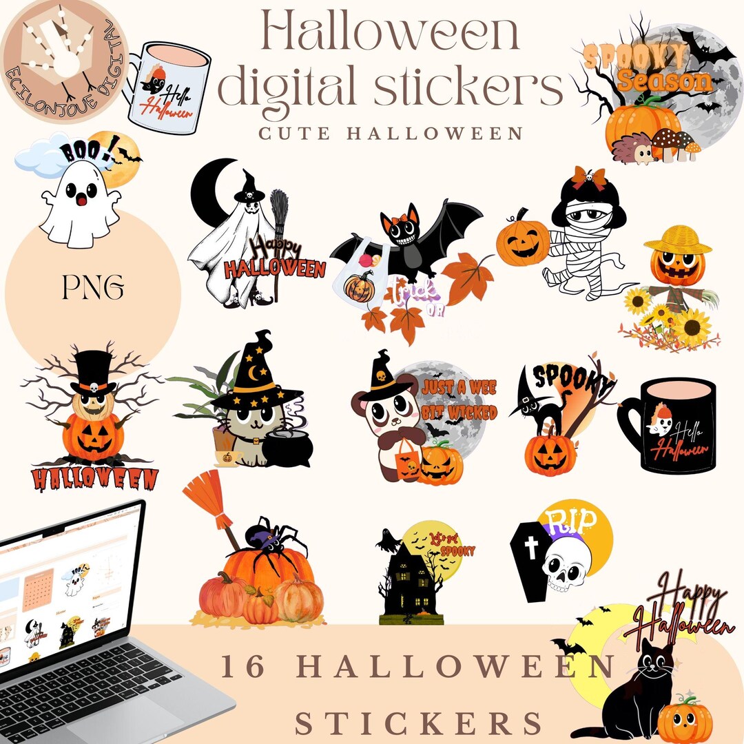 Halloween Digital Stickers, Png With Lettering, Cute Scary Stickers ...