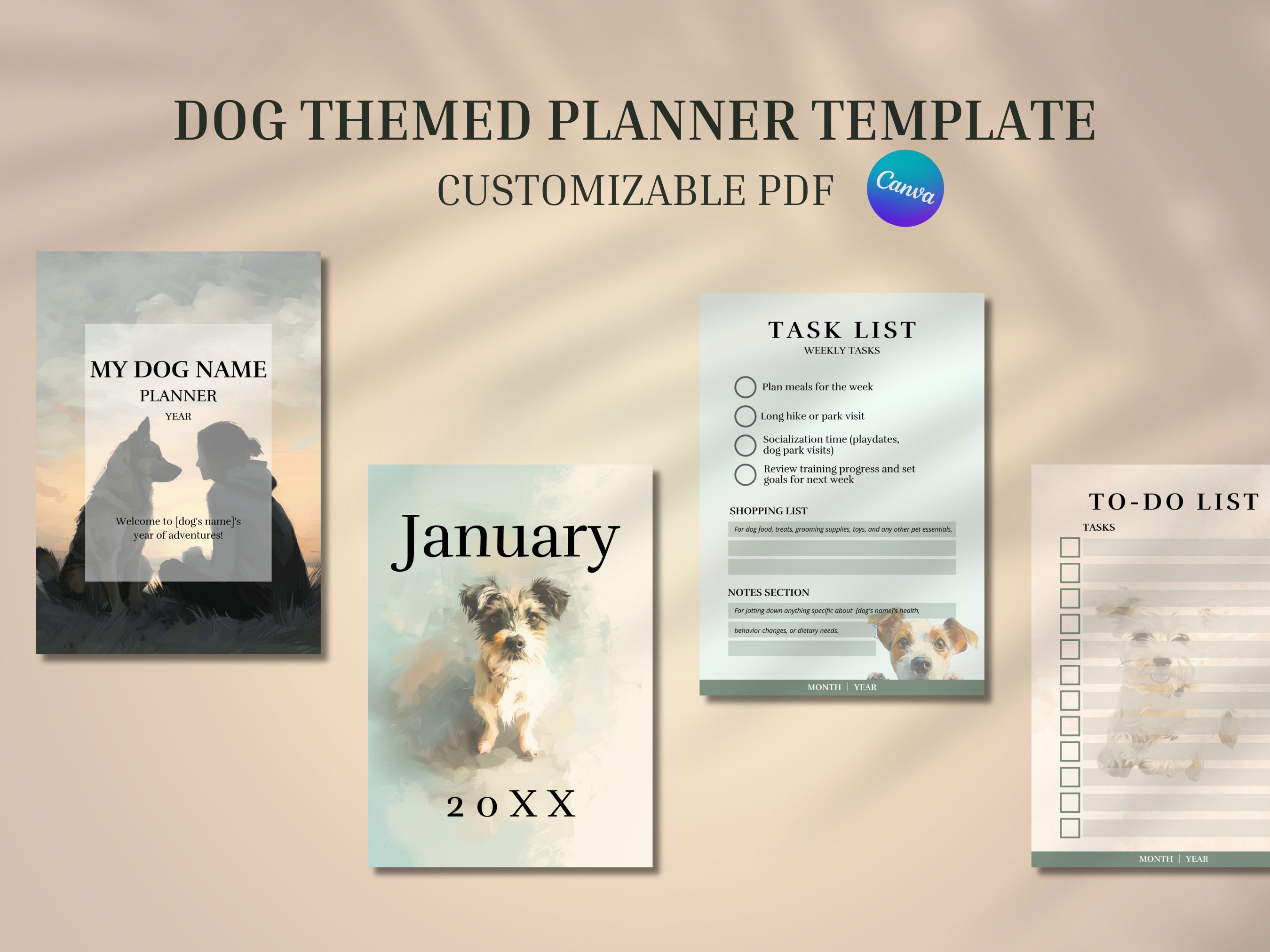 Dog Themed Planner Canva Template - Customizable and Printable PDF With ...