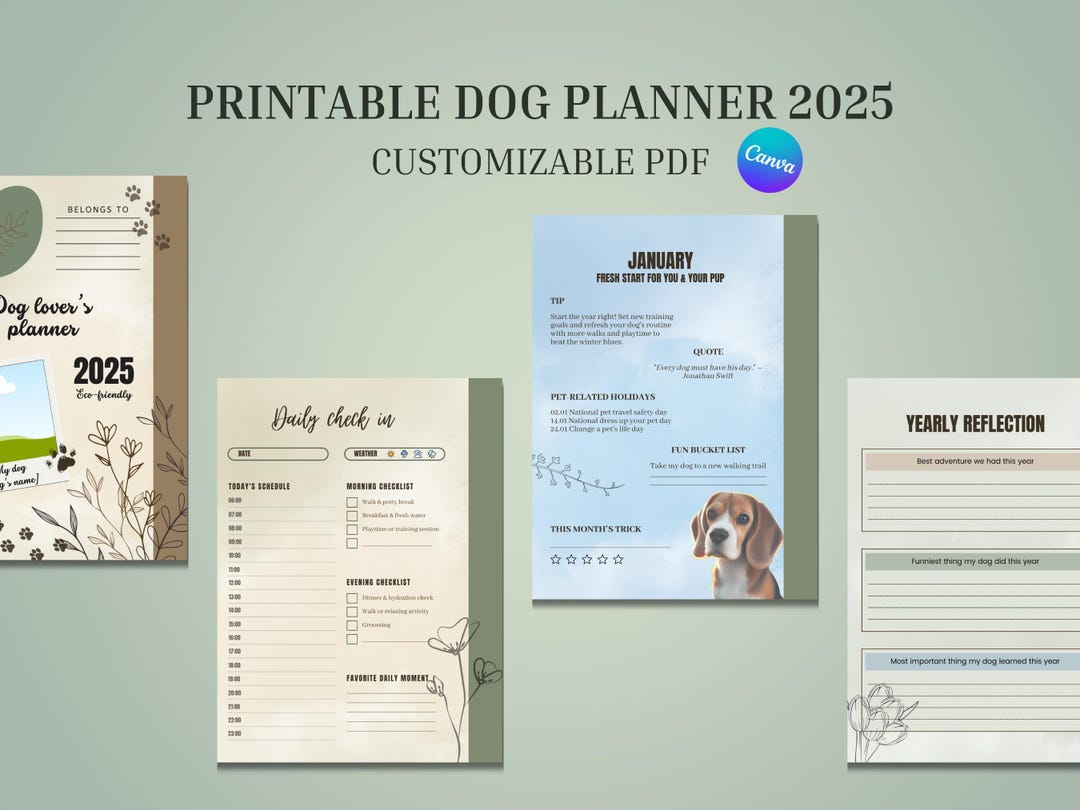 Printable Dog Planner 2025 – Pet Owner Organizer With Daily, Monthly ...