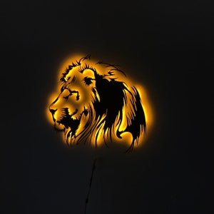 Led Lighted Lion Metal Wall Art, Animal Nature Wall Decor, Fireplace ...